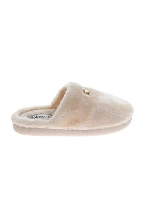 Badgley Mischka Embellished Plush Slippers - Nude
