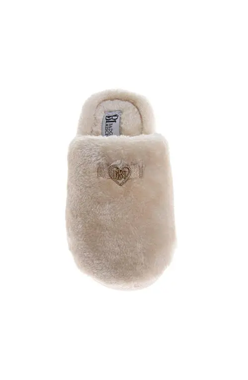 Badgley Mischka Embellished Plush Slippers - Nude