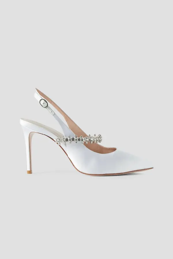 PORTE & PAIRE Crystalembellished Satintwill Slingback Pumps - Off-white