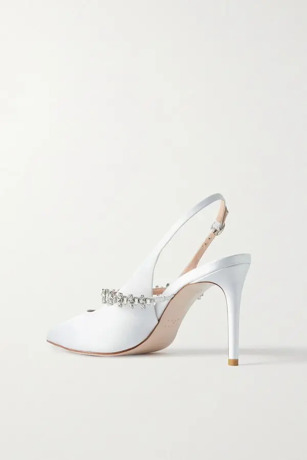 PORTE & PAIRE Crystalembellished Satintwill Slingback Pumps