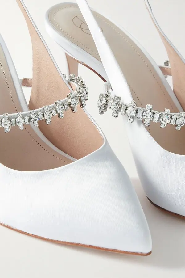 PORTE & PAIRE Crystalembellished Satintwill Slingback Pumps
