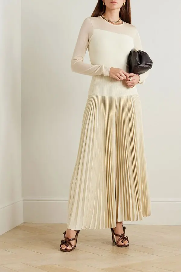 Ralph Lauren Tulle-trimmed Plissé-knit Jumpsuit