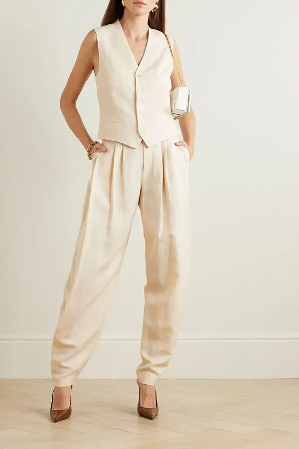 Ralph Lauren Avrill Linen And Silk-blend Tapered Pants