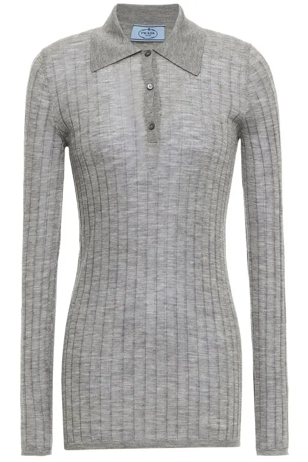 Prada Mélange Ribbed Cashmere And Silkblend Polo Shirt