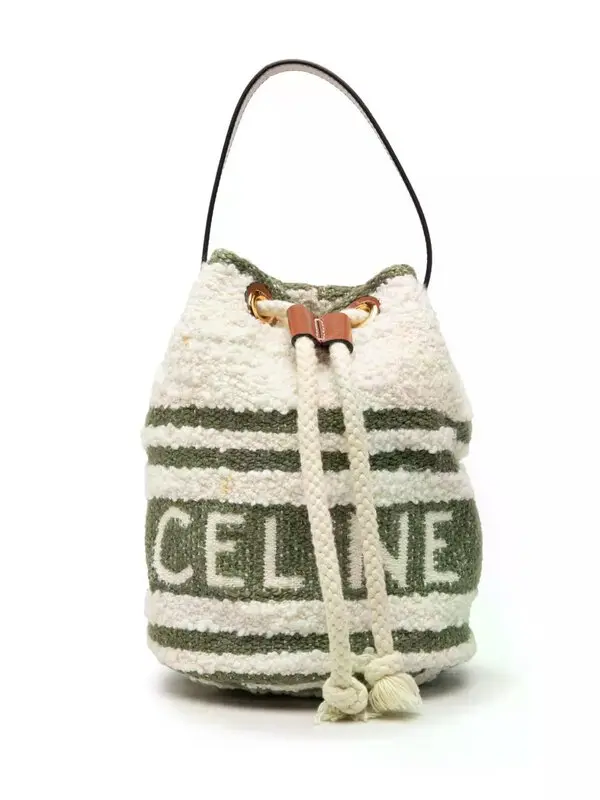 Celine 2022 Teen Plein Soleil Canvas Drawstring Bucket Bag - White