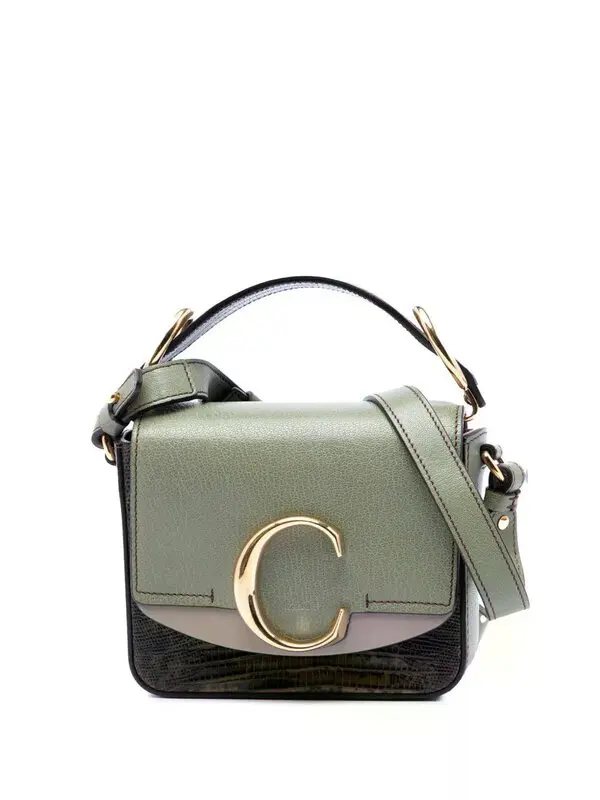Chloé 2019 Mini Tricolor Croc Embossed Calfskin C Satchel - Green