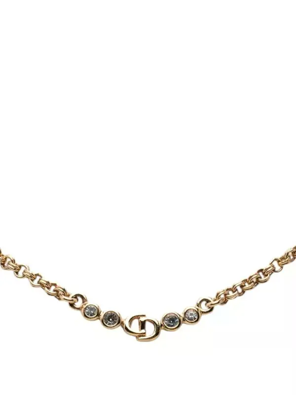 Dior 20th Century Plated Cd Logo Strass Pendant Necklace Costume Necklace - Gold