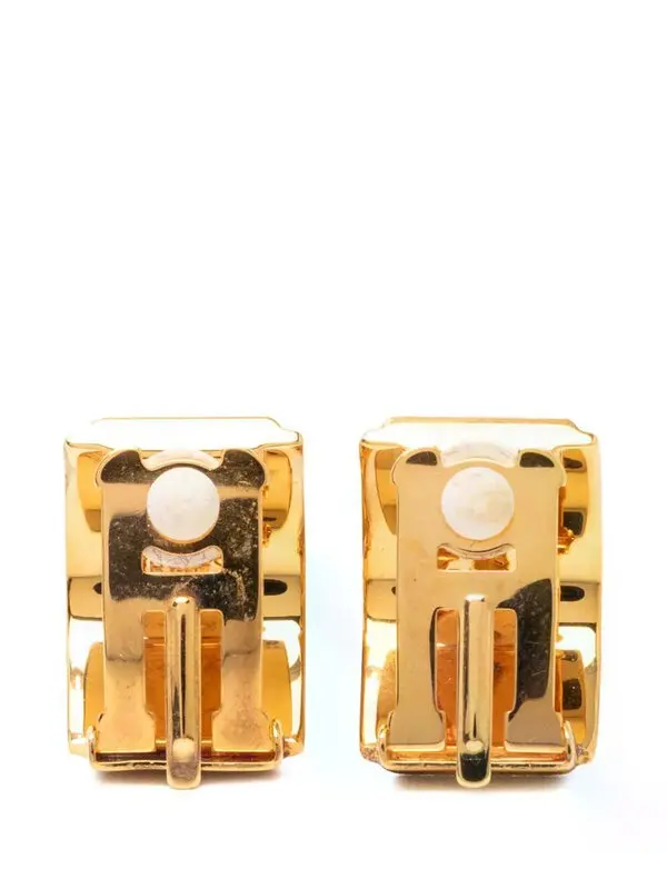 Hermès 20th Century Plated Enamel Cloisonne Clip On Earrings Costume Earrings - Gold