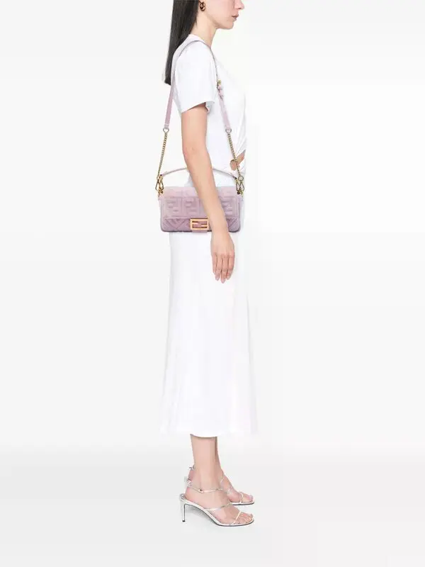 Fendi 2010-2026 Zucca Embossed Velvet Baguette Satchel - Pink