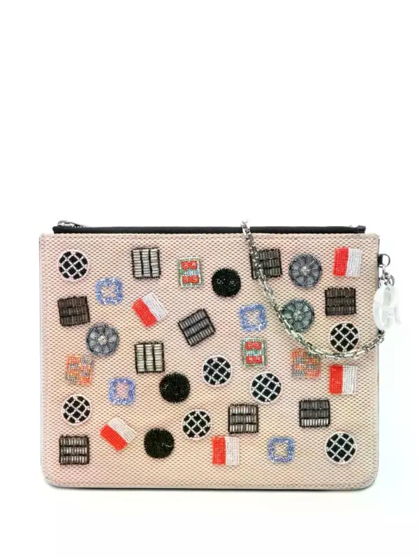 Dior 2016 Technical Fabric Mesh Embroidered Flat Stardust Pouch With Chain Crossbody Bag - Neutrals