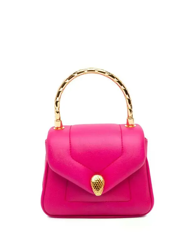 BVLGARI 2023 Micro Calfskin Serpenti Reverse Top Handle Bag Satchel - Pink