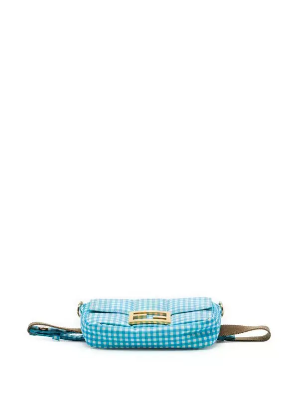 Fendi Mini Nylon Gingham Convertible Baguette Satchel