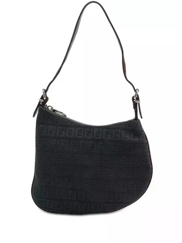 Fendi Zucchino Canvas Shoulder Bag - Black