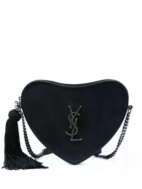 Saint Laurent 2018 Leather Monogram Heart Tassel Crossbody Bag - Black