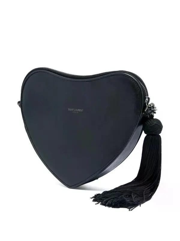 Saint Laurent Leather Heart Tassel Crossbody Bag - Black