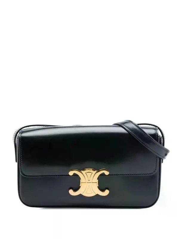 Celine 2021 Shiny Calfskin Triomphe Claude Shoulder Bag - Black