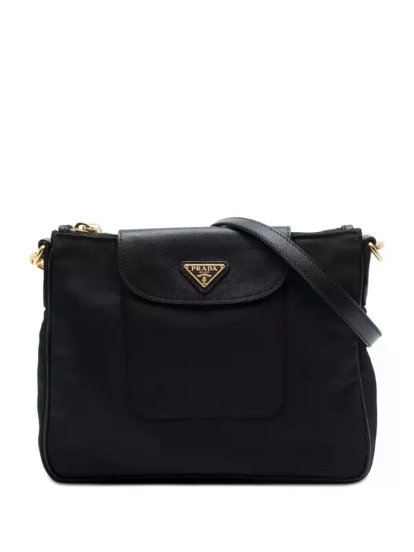 Prada Saffiano Trimmed Tessuto Crossbody Bag