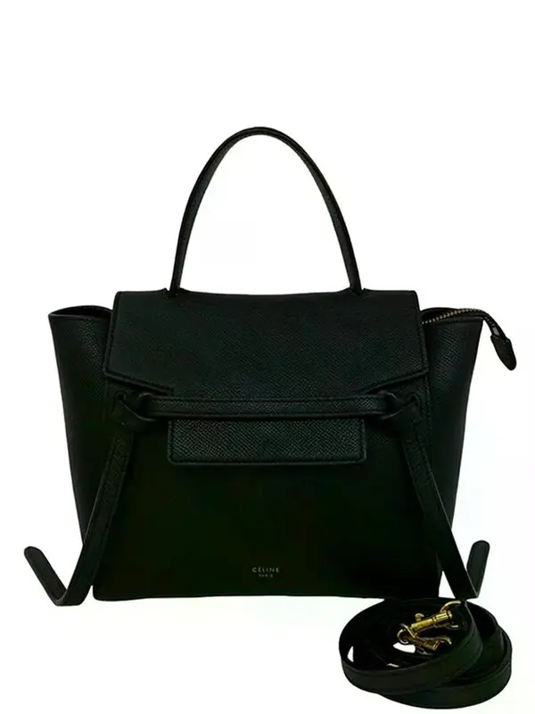 Celine 2010-2026 Nano Grained Calfskin Belt Bag Satchel - Black