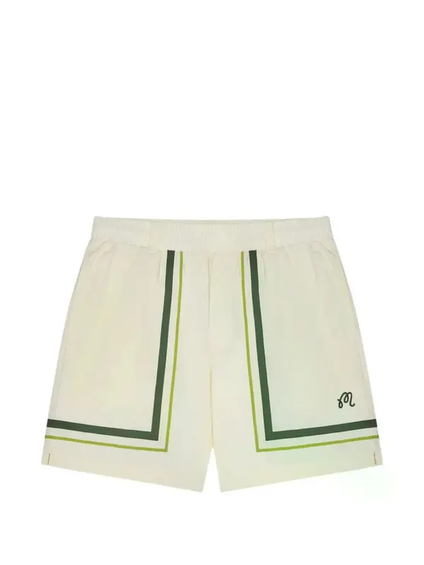 MALBON Cream Side Stripe Embroidered Shorts