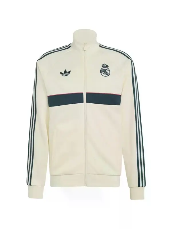 Adidas Real Madrid Logo-embroidered Zip-up Jacket - Neutrals
