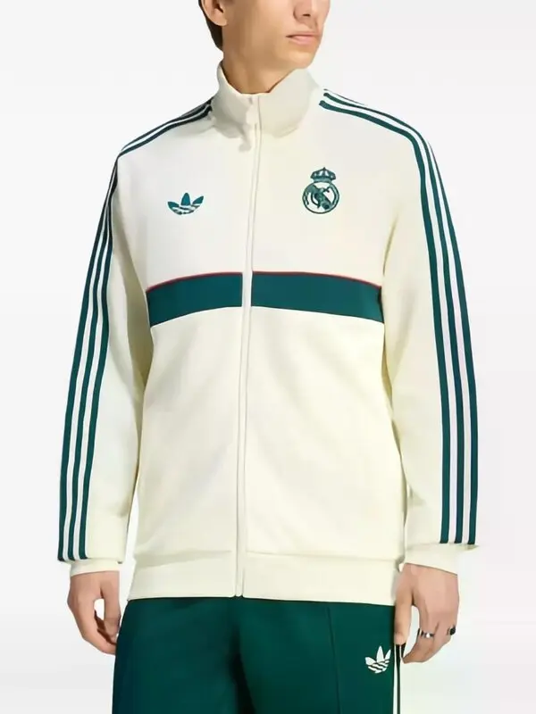 Adidas Real Madrid Logo-embroidered Zip-up Track Jacket - Neutrals