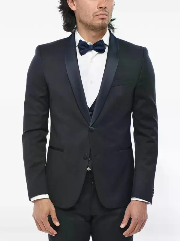 Corneliani Satin Shawl-lapel Three-piece Suit - Blue