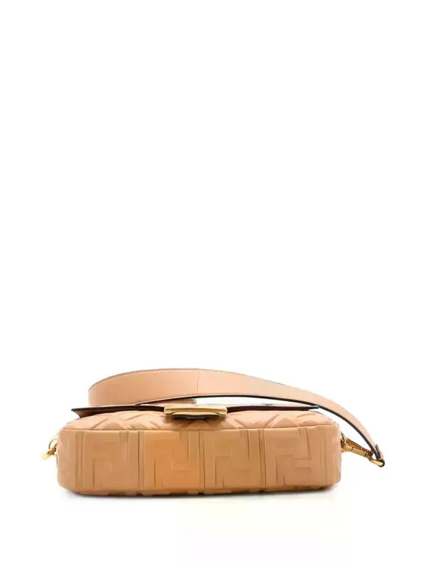 Fendi Baguette Nm Bag Zucca Embossed Leather Medium Crossbody Bag - Brown