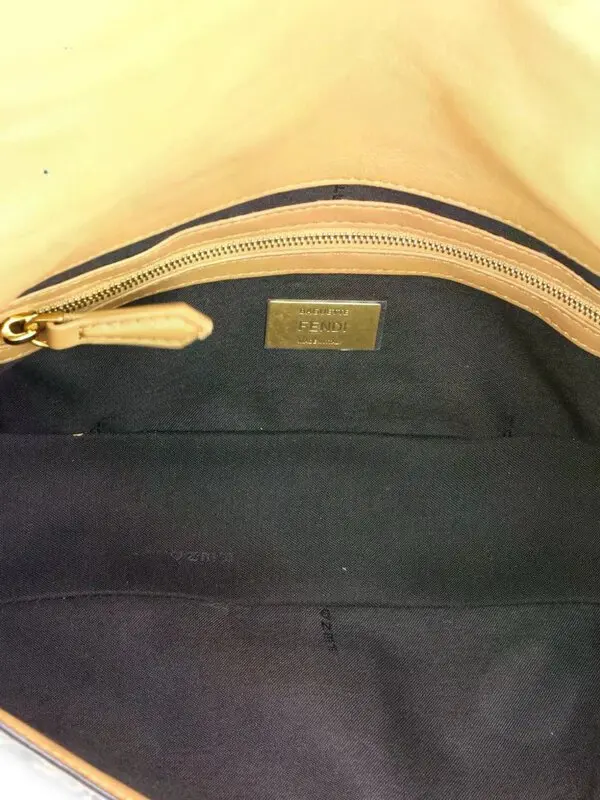 Fendi Baguette Nm Bag Zucca Embossed Leather Medium Crossbody Bag - Brown