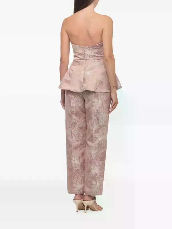 EMME Floral Embroidered Strapless Peplum Top And Trousers Set