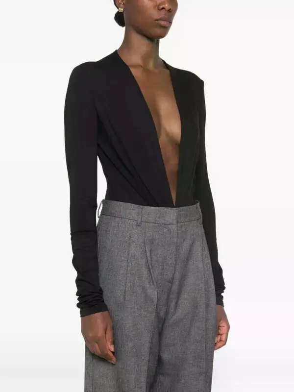 Andamane Zelda Plunging Long-sleeve Bodysuit - Black