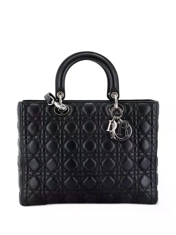 Dior Lady Bag Cannage Quilt Lambskin Large Tote Bag - Black