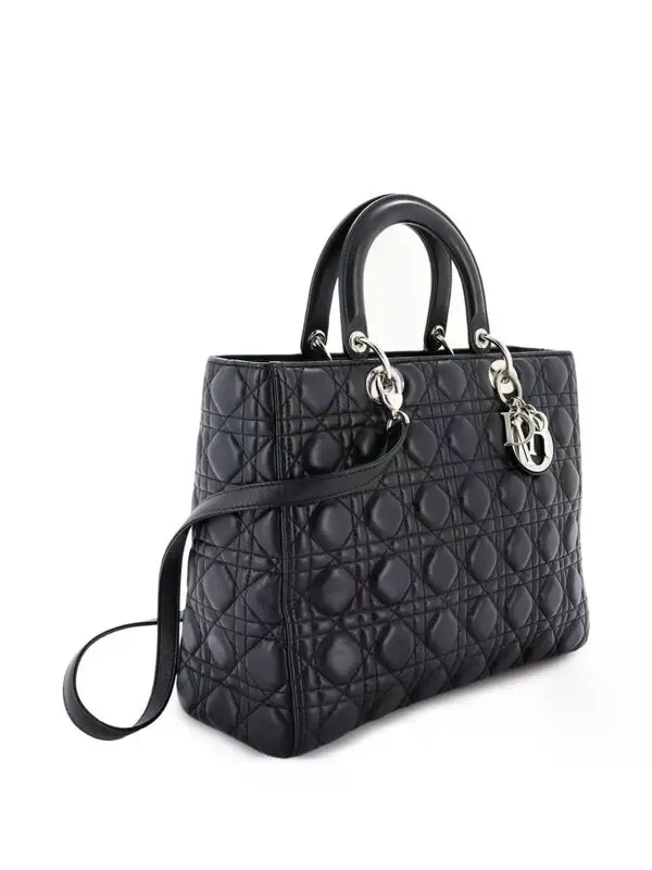 Dior Lady Bag Cannage Quilt Lambskin Large Tote Bag - Black