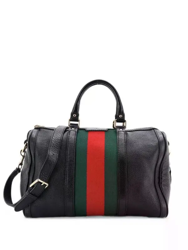 Gucci Vintage Web Boston Bag Leather Medium Satchel - Black