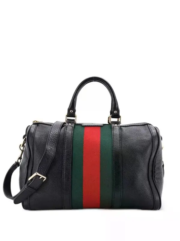 Gucci Vintage Web Boston Bag Leather Medium Satchel - Black