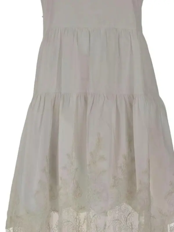 MAURIZIO MYKONOS Sleeveless Lace Insert Ruffled Midi Dress