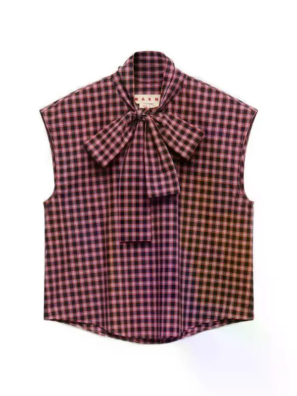Marni Checked Pussy-bow Shirt - Pink