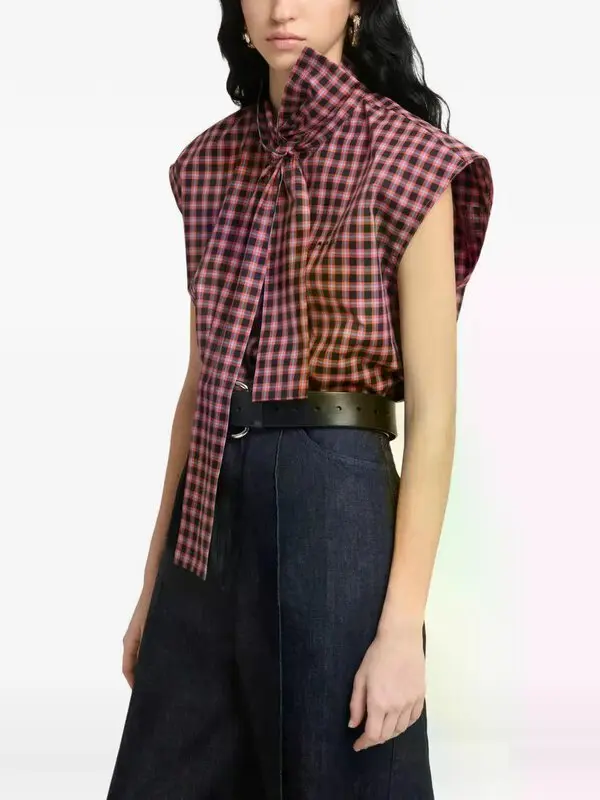 Marni Checked Pussy-bow Shirt - Pink
