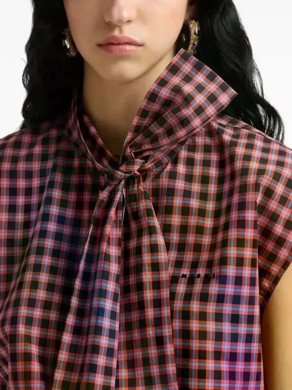 Marni Checked Pussy-bow Shirt - Pink