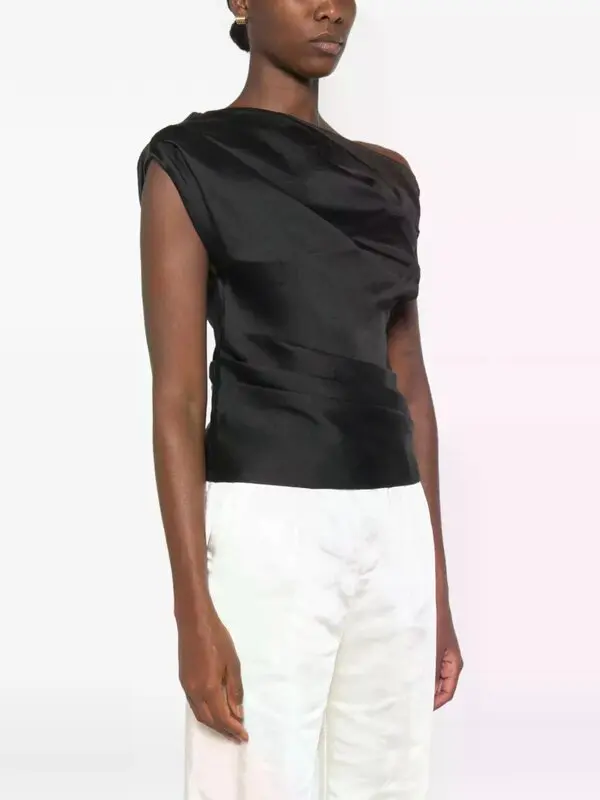 SELF-PORTRAIT Satin Asymmetric Draped Top