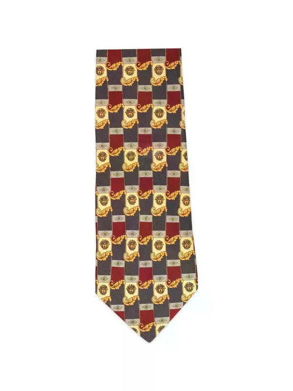 Versace Medusa Head Acanthus Leaf Pattern Neck Tie - Red