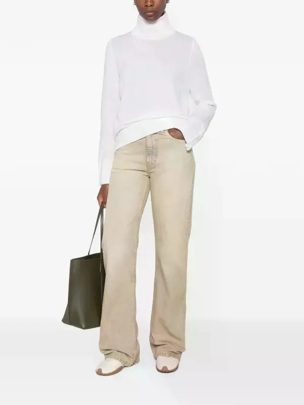 ALLUDE Ribbed-trim Roll-neck Sweater - White