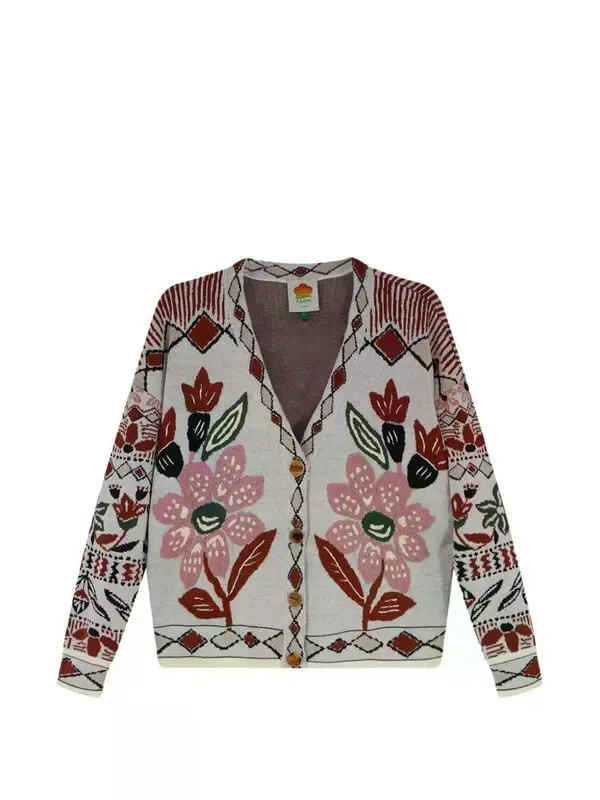 Farm Rio Off-white Ainika Embroidered Flower Knit Cardigan - Neutrals