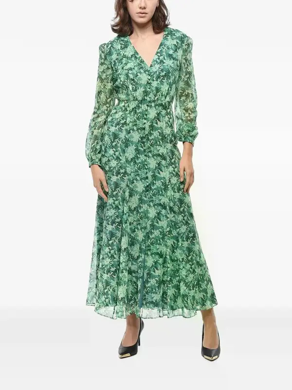 Saloni Annabelle Botanical Print Silk Dress