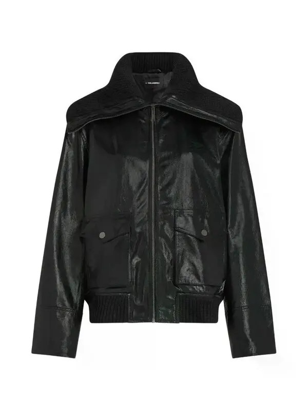 Karl Lagerfeld Leather Knitted Collar Jacket - Black