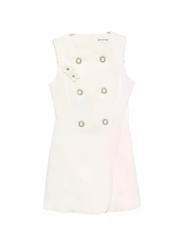SELF-PORTRAIT Floral-appliqué Mini Denim Dress - Neutrals