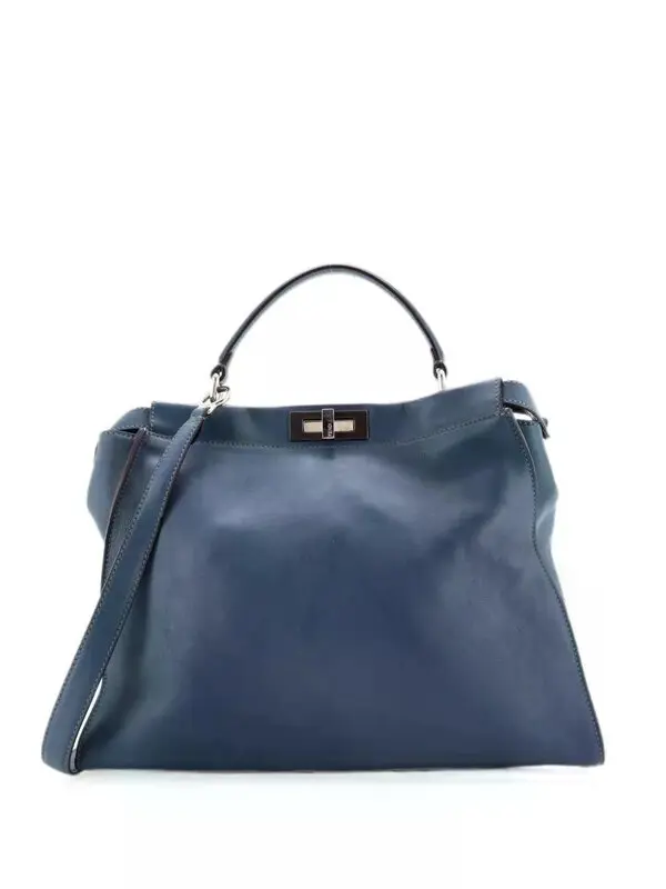 Fendi Peekaboo Bag Rigid Leather Large Satchel - Blue