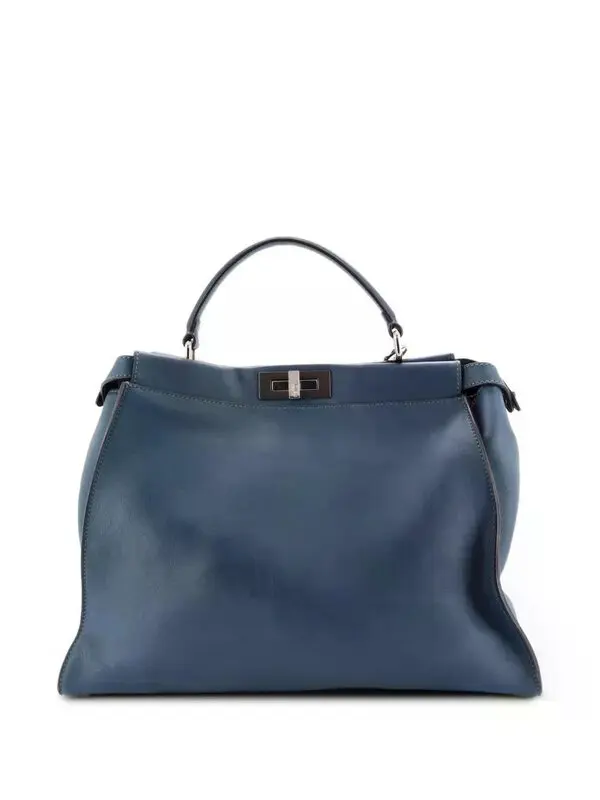 Fendi Peekaboo Rigid Leather Large Satchel - Blue