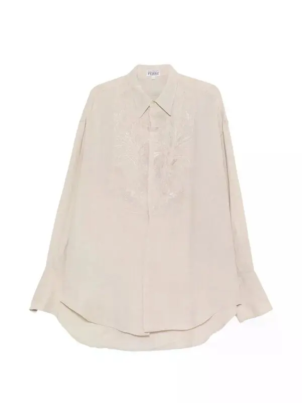 Gianfranco Ferre 1990s Embroidered Linen Shirt