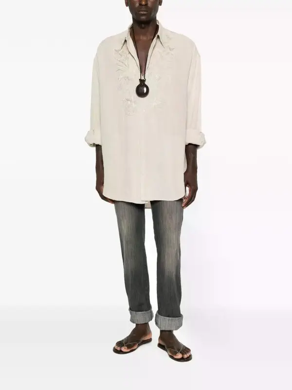 Gianfranco Ferre 1990s Embroidered Linen Shirt