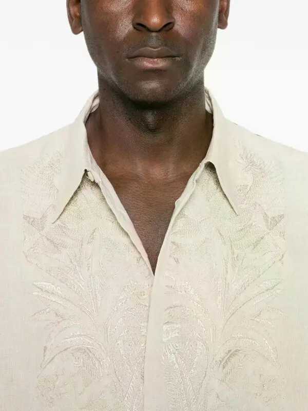 Gianfranco Ferre 1990s Embroidered Linen Shirt